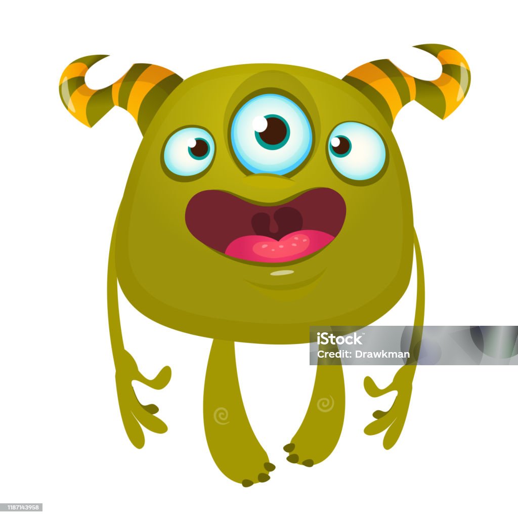 Monstre Drôle De Dessin Animé Illustration De Vecteur Du Caractère Excité De Monstre Vecteurs