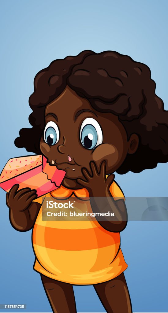 Happy Girl Eating Cake Stock Illustration Download Image Now Art