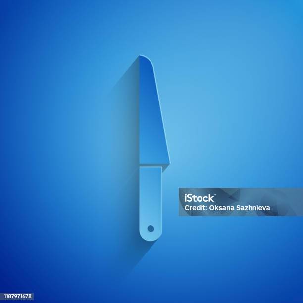 Icône De Couteau Coupée De Papier Disolement Sur Le Fond Bleu Symbole