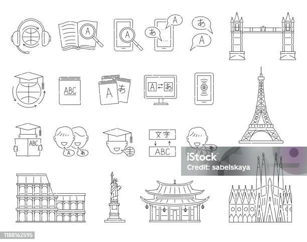 Ensemble Dicônes Dapprentissage Des Langues Et Déducation En Ligne