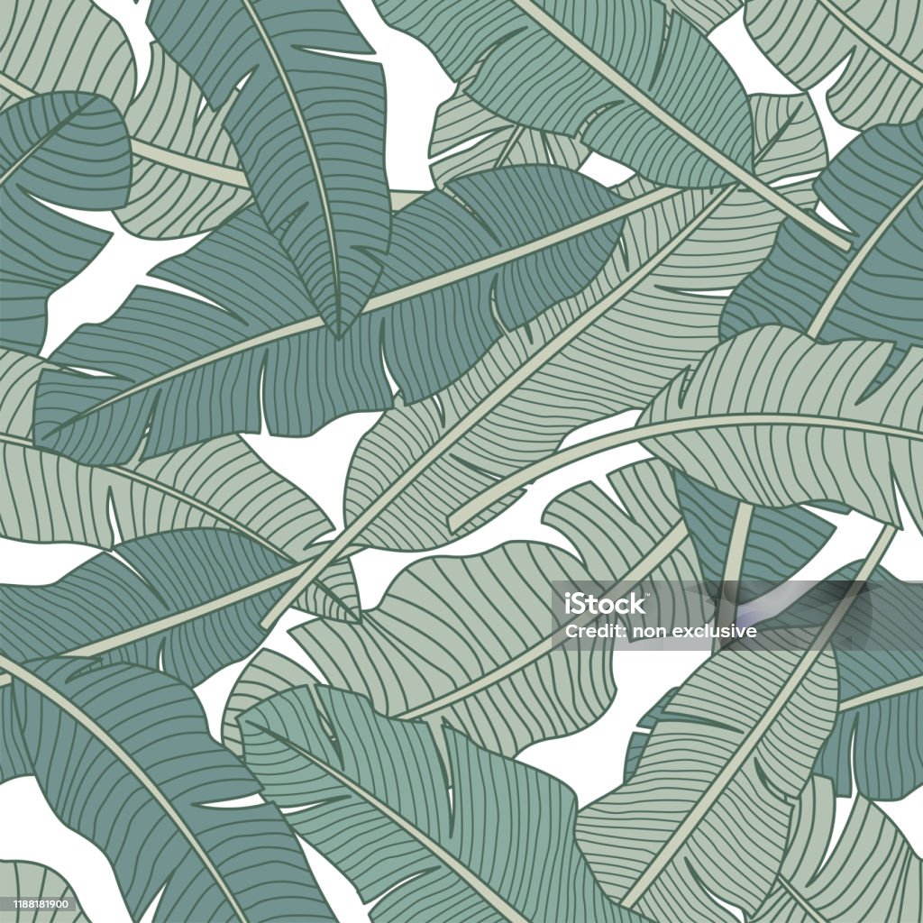 Pola Mulus Bunga Dengan Daun Pisang Latar Belakang Tropis Ilustrasi