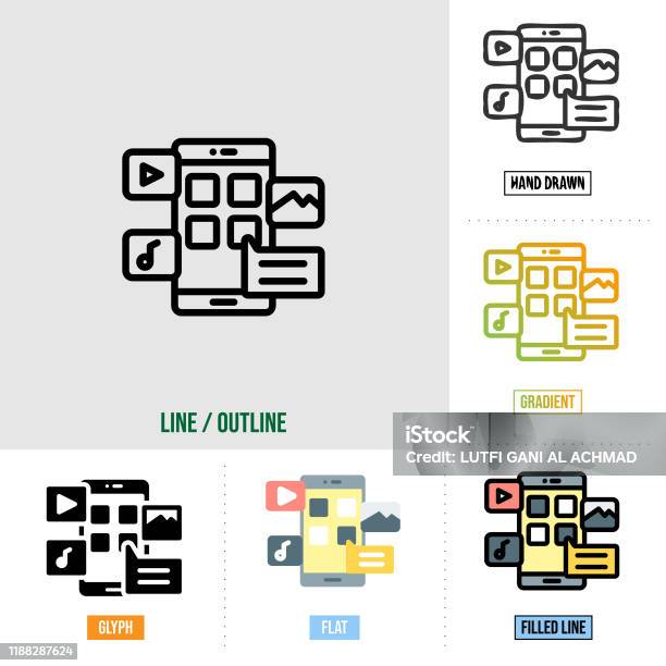 Icône Dapplication Mobile Dans Six Styles Différents Basé Sur Le Modèle
