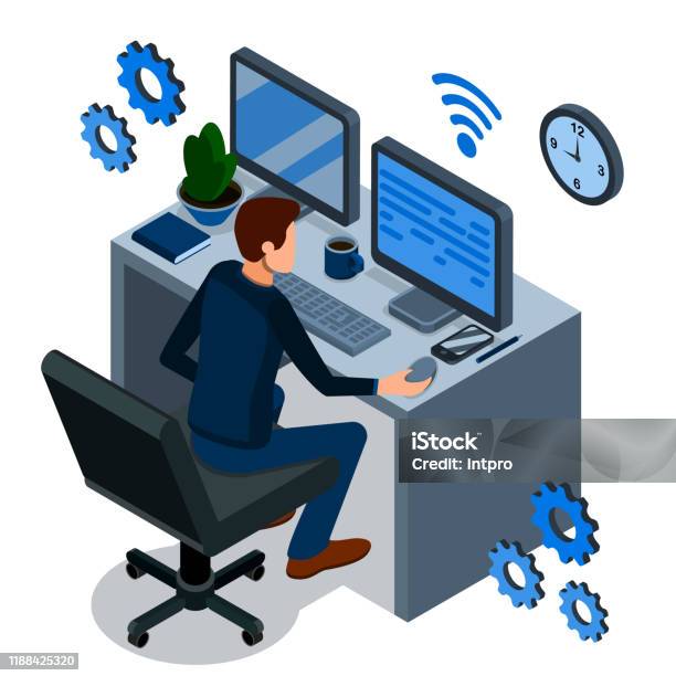 Konsep Pemrograman Isometrik Programmer Bekerja Di Tempat Kerjanya Di