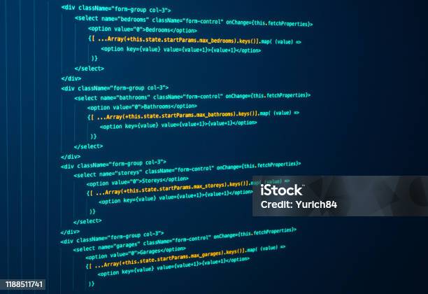 React Coding Computer Language Javascript Java Source Code Programming Code On The Screen Stock