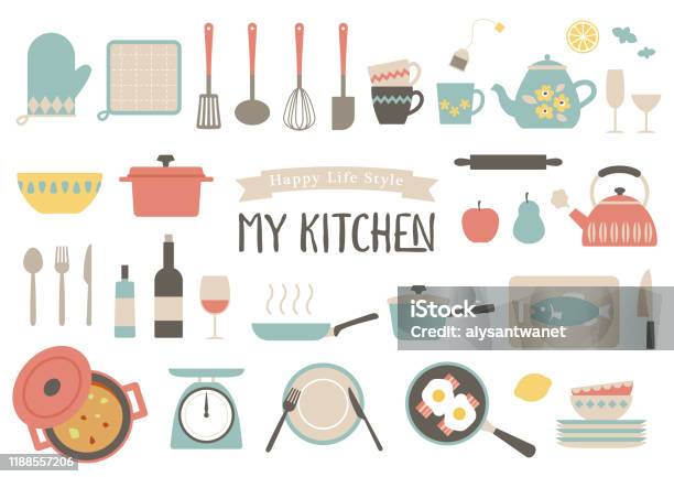Ensemble Dillustration Doutils De Cuisine Vecteurs Libres De Droits Et
