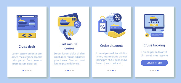 Pelayaran Onboarding Aplikasi Seluler Layar Vektor Template Ilustrasi