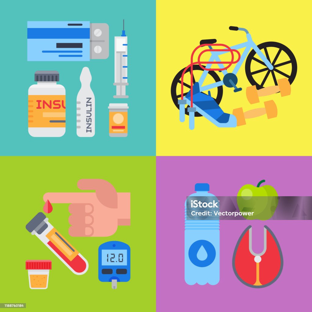 Ilustración De Diabetes Mellitus Care Banner Set Vector Illustration