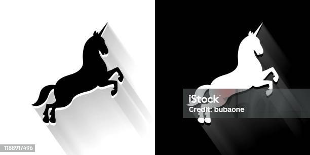 Icône Noire Et Blanche De Licorne Avec Lombre Longue Vecteurs Libres De