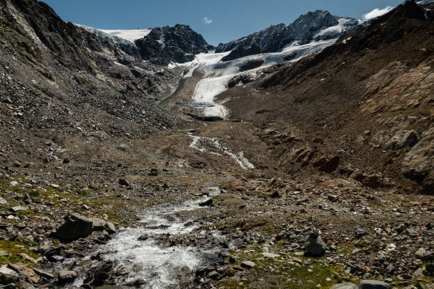 Free picture: glacier, stream, alpine mountain, sky, clouds, ice
