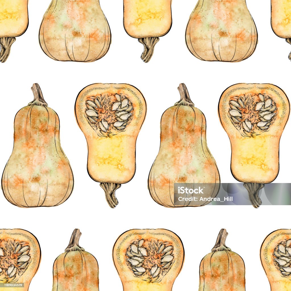 Fond De Modèle Sans Couture De Courge De Butternut Dessin À Lencre