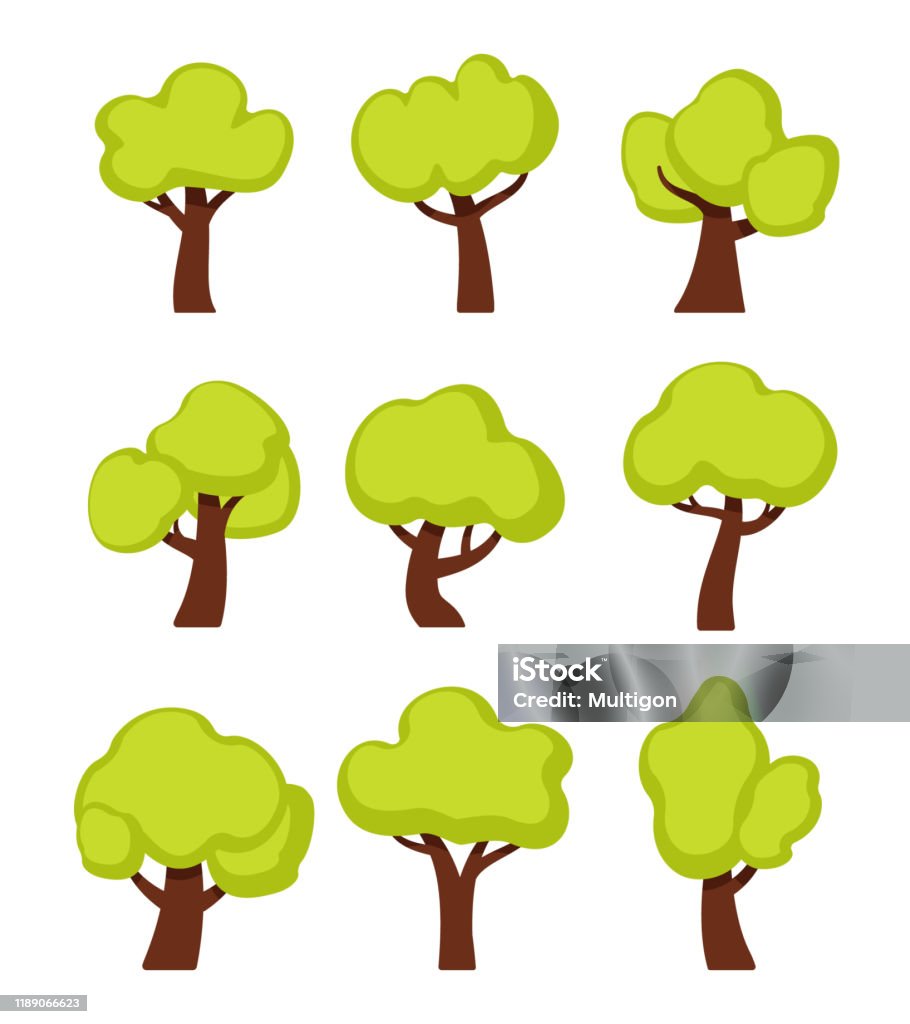 Ensemble Dillustrations De Vecteur De Dessin Animé Darbres De Forêt