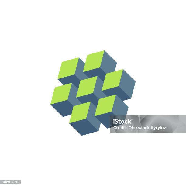 Kubus Desain Logo Isometrik Atau Set Blok Objek Matematika Dengan Efek