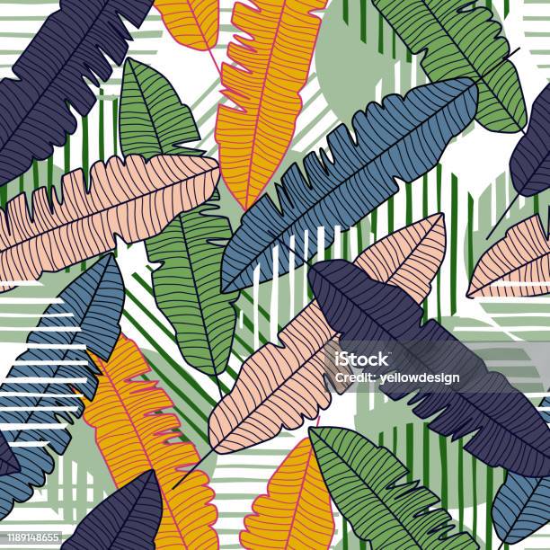Pola Mulus Daun Pisang Tropis Hutan Eksotis Tanaman Wallpaper Ilustrasi