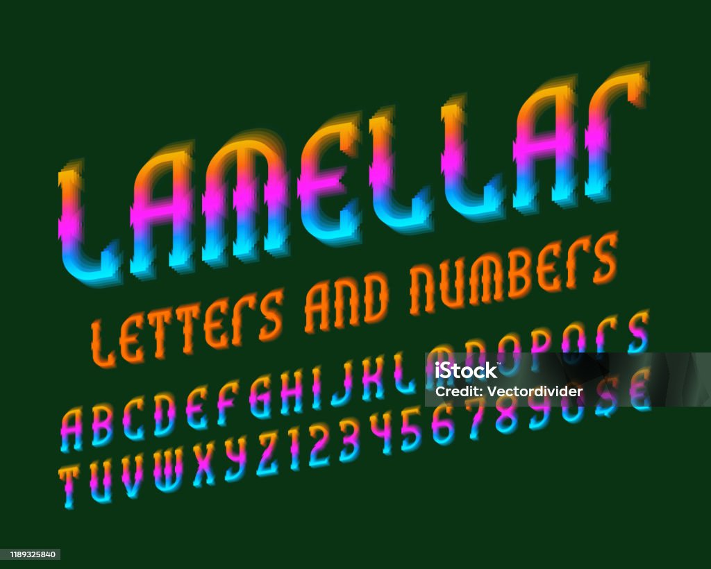Huruf Lamellar Dengan Angka Dan Tanda Mata Uang Font Cerah