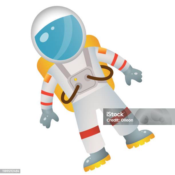 ภาพสีของนักบินอวกาศการ์ตูนใน Spacesuit บนพื้นหลังสีขาว อวกาศ ภาพประกอบ