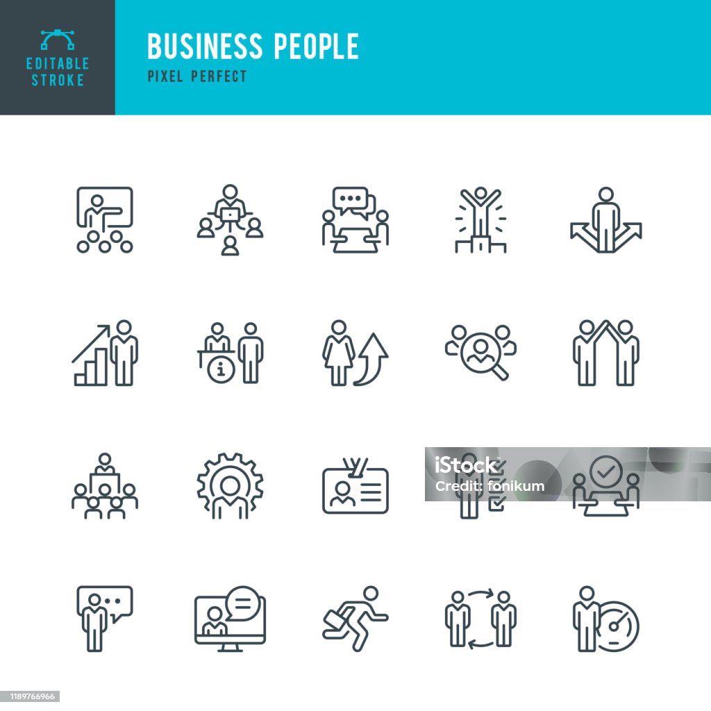 Business People Тонкий Линейный Векторный Значок Набора Пиксель