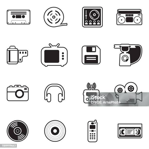 Ikon Teknologi Vintage Baris Dengan Desain Isian Ilustrasi Vektor