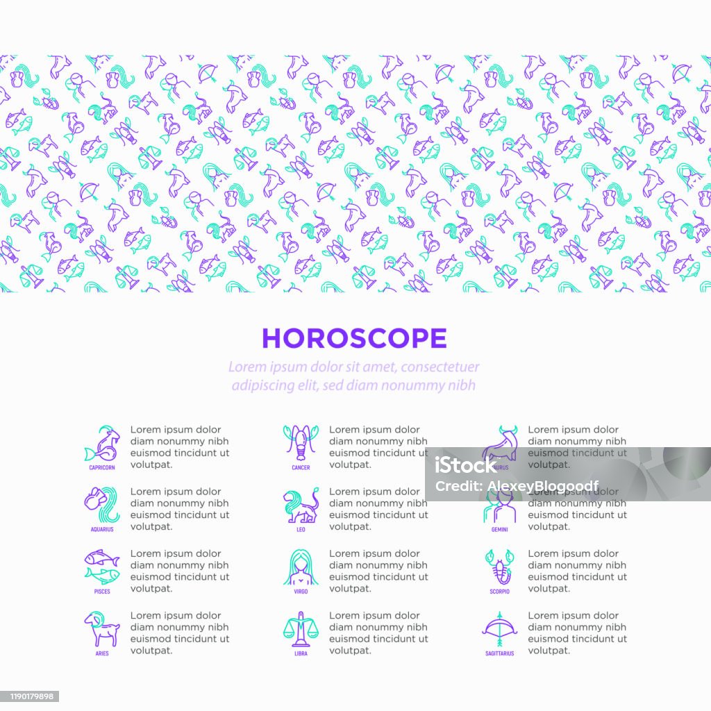 Horoscope Concept With Thin Line Icons And Copy Space Zodiac Signs