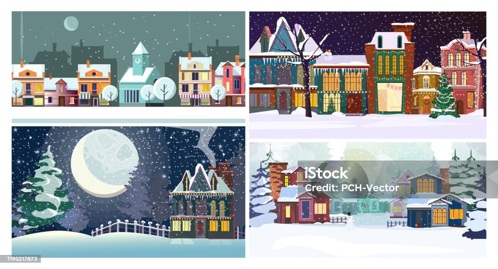 Vetores De Jogo Liso Da Ilustração Do Vetor Da Cidade Do Inverno E Mais