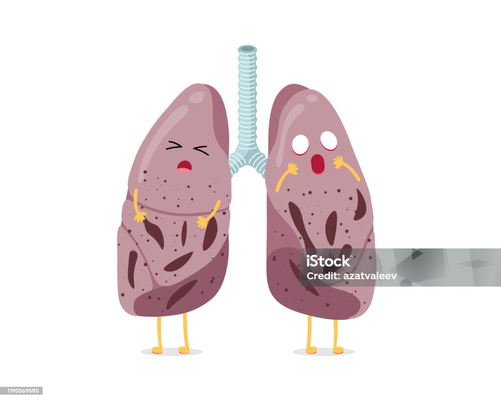 Sakit Kartun Tidak Sehat Paruparu Karakter Penyakit Virus Tuberkulosis Sistem Pernapasan Manusia