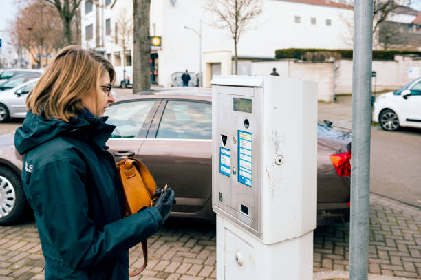 Free Stock Photo of Woman Walking Along Sidewalk by Parking Meter ...