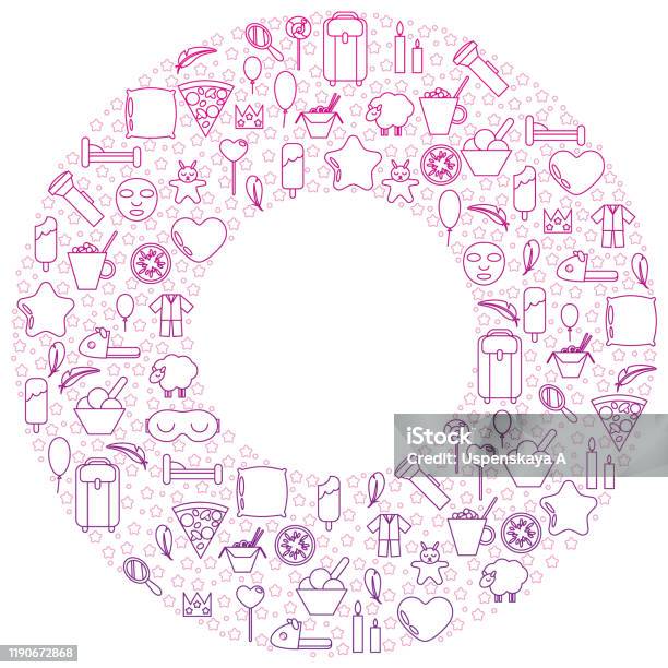 Pajama Party Pink Linear Concept In Round Frame With Space For Text