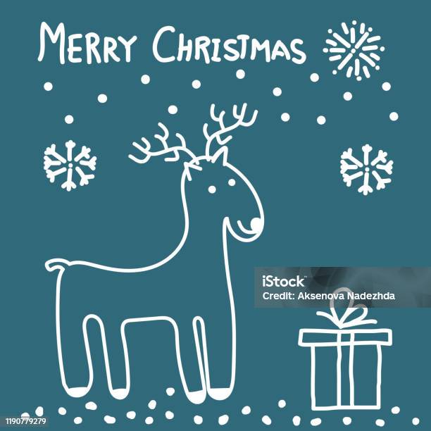 Ilustrasi Vektor Natal Dengan Rusa Kartun Kepingan Salju Dan Hadiah