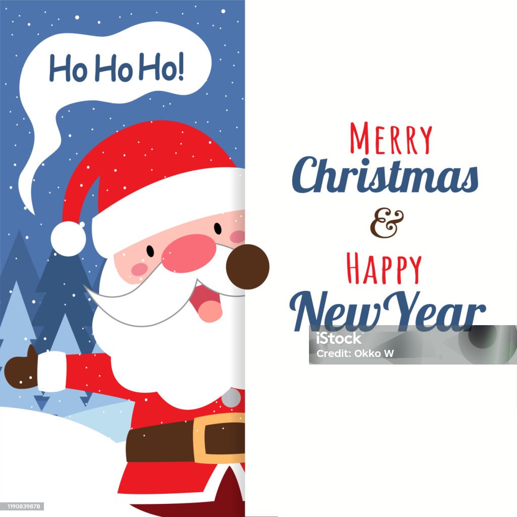 Merry Christmas With Cute Kawaii Hand Drawn Santa Claus With Smiling