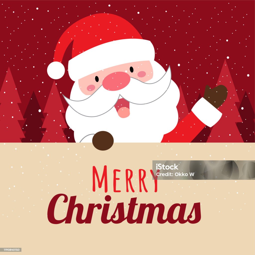 Merry Christmas With Cute Kawaii Hand Drawn Santa Claus Holding Big