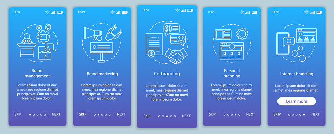 Jenis Branding Orientasi Halaman Aplikasi Seluler Vektor Template
