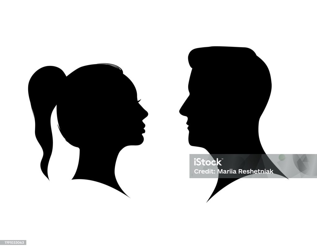 Çift Erkek Ve Kadın Profil Siluetyüz Yüze Erkek Ve Kadın Kafası Siyah