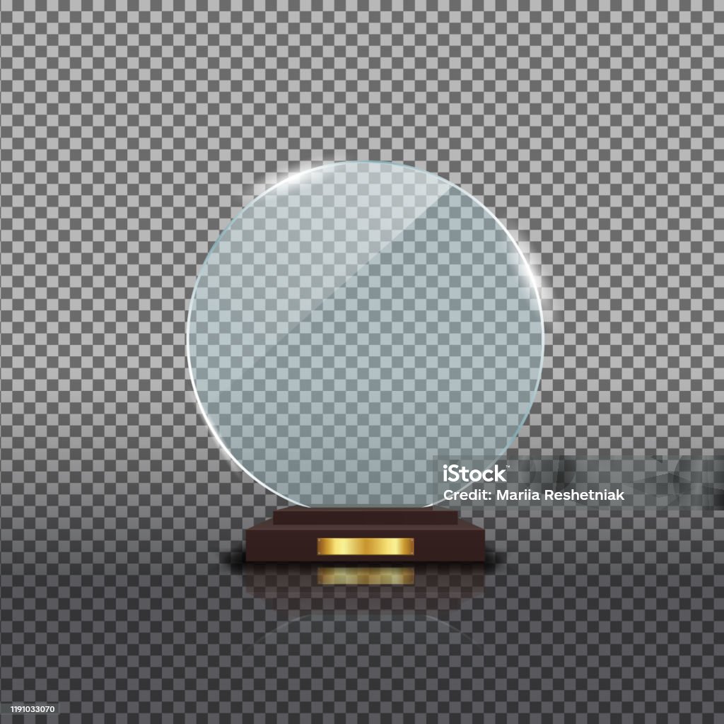 Round Glass Trophy Award Acrilic Blank Crystal Prize On Isolated Background Round Glass Award