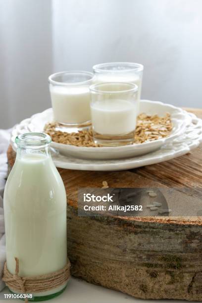 Minuman Susu Gandum Segar Bahan Gizi Sehat Tema Susu Foto Stok Unduh