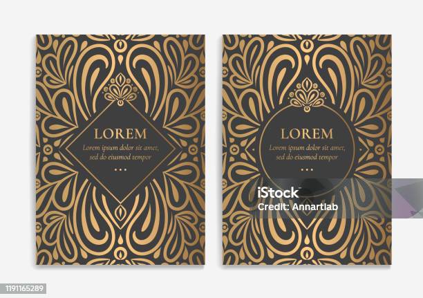 Desain Kartu Undangan Mewah Hitam Dan Emas Template Ornamen Vintage