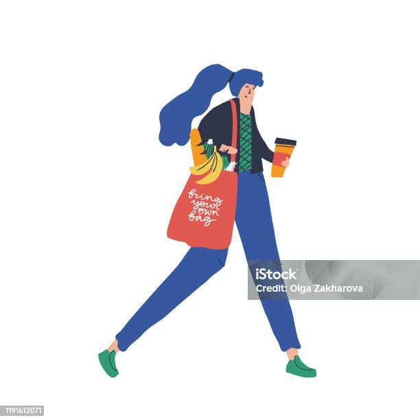 Gadis Dengan Karakter Vektor Datar Eco Bag Wanita Berjalan Dengan ... Gadis Dengan Karakter Vektor Datar Eco Bag Wanita Berjalan Dengan ...