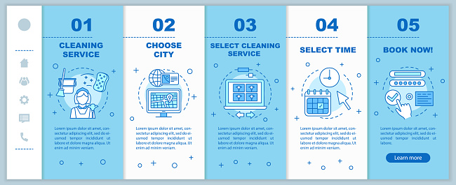 Membersihkan Pemesanan Layanan Onboarding Halaman Web Seluler Vektor