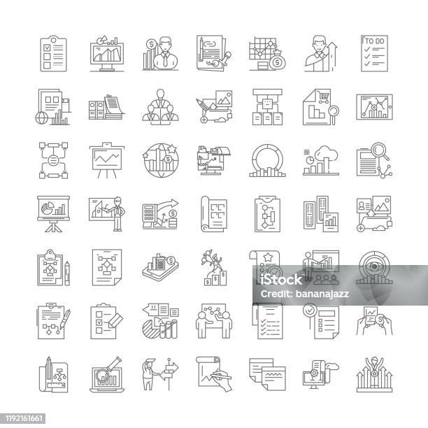 Planification Proccess Icônes Linéaires Signes Symboles Dillustration