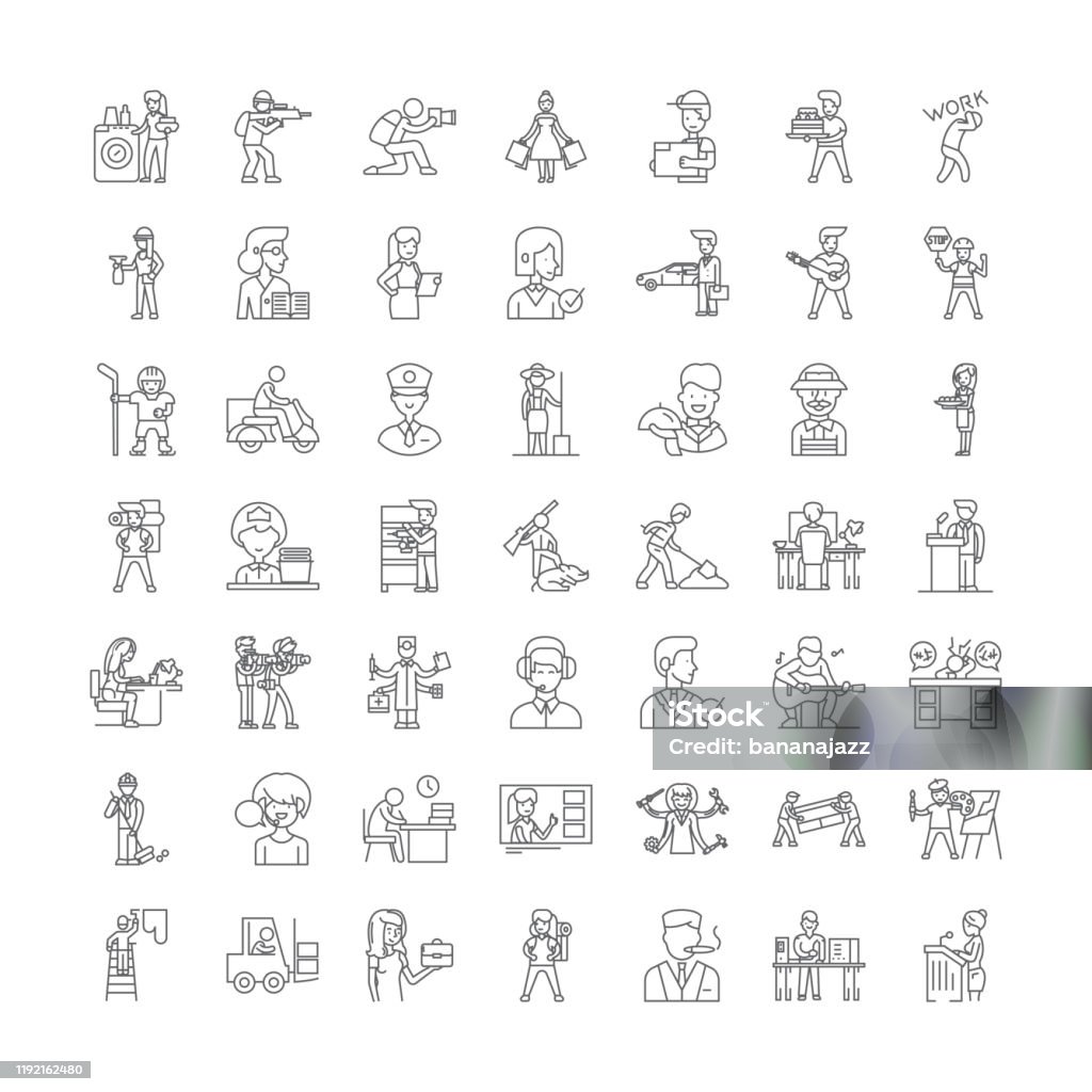 Professions Et Emplois Icônes Linéaires Signes Symboles Dillustration ... Professions Et Emplois Icônes Linéaires Signes Symboles Dillustration ...
