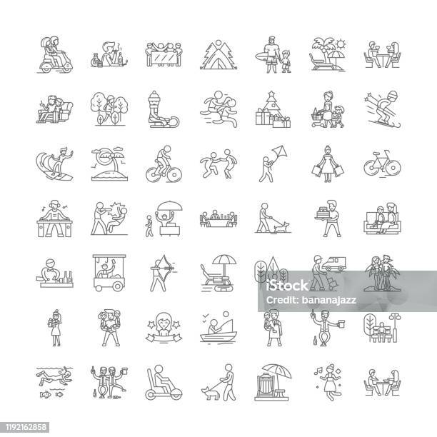 Icônes Linéaires De Loisirs Signes Symboles Dillustration De Ligne