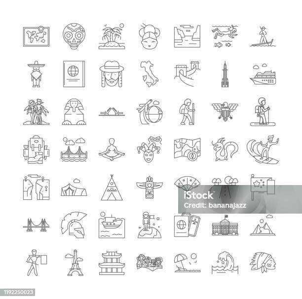 Icônes Linéaires De Marché Du Tourisme Signes Symboles Dillustration De ... Icônes Linéaires De Marché Du Tourisme Signes Symboles Dillustration De ...
