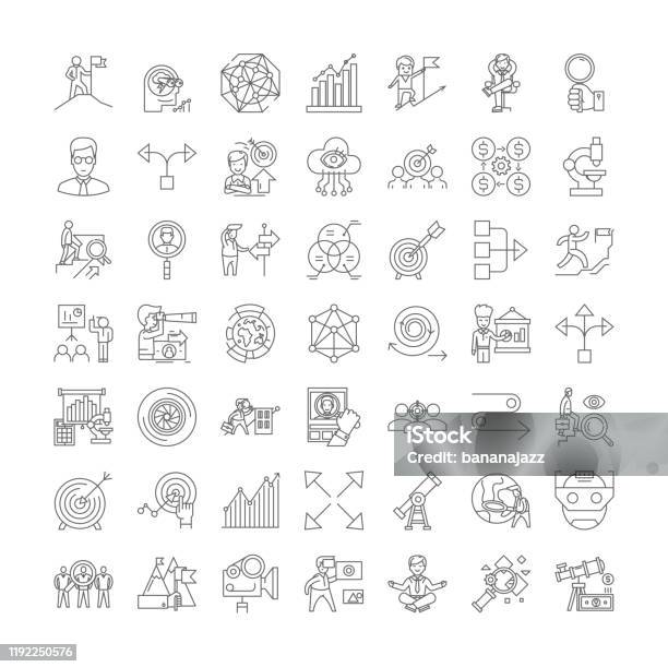 Icônes Linéaires De Stratégie Dentreprise Signes Symboles Dillustration