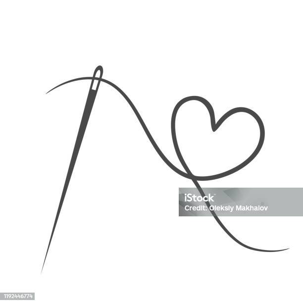 Coeur Avec Une Icône De Fil Daiguille Pour La Conception Sur Le Blanc