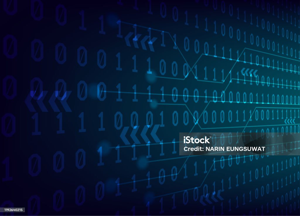 Binary Numeral System With Modern Circuit Technology On Dark Blue Gradients Background Stock