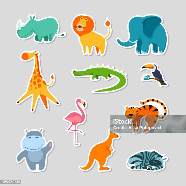 Ensemble Dautocollants Avec Les Animaux Exotiques Mignons De Dessin