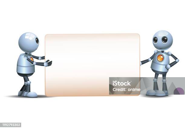 Ilustrasi 3d Dari Dua Robot Kecil Memegang Komunikasi Tanda Kosong ... Ilustrasi 3d Dari Dua Robot Kecil Memegang Komunikasi Tanda Kosong ...