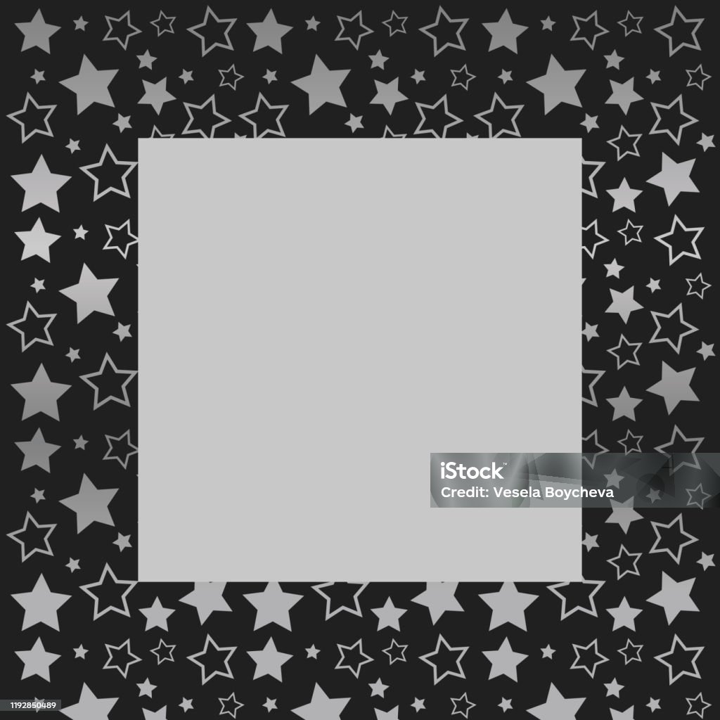 Frame With Blank Space For Text Border Of Silver Stars Black Background