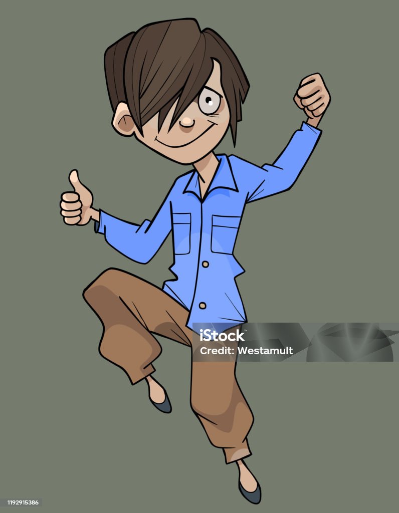 Lhomme Joyeux De Dessin Animé Se Tient Sur Une Jambe Faisant Lexercice
