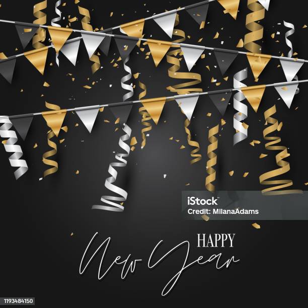 Konsep Desain Perayaan Selamat Tahun Baru Dengan Bunting Dan Confetti ... Konsep Desain Perayaan Selamat Tahun Baru Dengan Bunting Dan Confetti ...