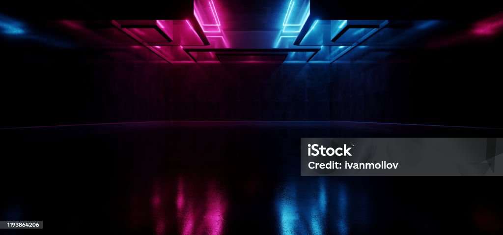 Laser Show Club Dark Neon Sci Fi Futuristic Retro Purple Blue Glowing