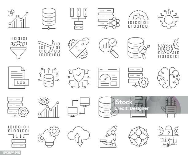 Sekumpulan Ikon Garis Vektor Terkait Analitik Data Sederhana Kumpulan